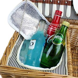 Picnic Basket for 2, Willow Hamper Set with Insulated Compartment, Handmade Large Wicker Picnic Basket Set with Utensils Cutlery - Perfect for Picnic, Camping, or Any Other Outdoor