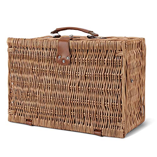 Picnic Basket for 2, Willow Hamper Set with Insulated Compartment, Handmade Large Wicker Picnic Basket Set with Utensils Cutlery - Perfect for Picnic, Camping, or Any Other Outdoor