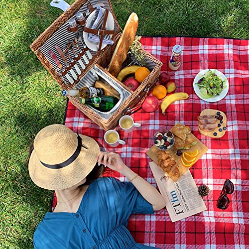 Picnic Basket for 2, Willow Hamper Set with Insulated Compartment, Handmade Large Wicker Picnic Basket Set with Utensils Cutlery - Perfect for Picnic, Camping, or Any Other Outdoor