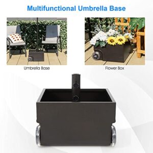 Tangkula 170LBS 2-in-1 Patio Umbrella Base, Fillable Umbrella Stand with 2 Universal Wheels, Garden Flower Box with Drainage Hole, Outdoor Heavy Duty Umbrella Stand for Courtyard, Poolside (Black)