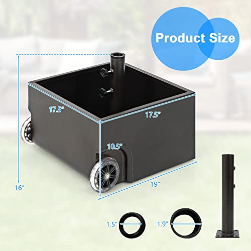 Tangkula 170LBS 2-in-1 Patio Umbrella Base, Fillable Umbrella Stand with 2 Universal Wheels, Garden Flower Box with Drainage Hole, Outdoor Heavy Duty Umbrella Stand for Courtyard, Poolside (Black)