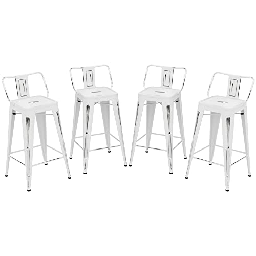 Andeworld Distressed Bar Stools Set of 4 Industrial Counter Stools Metal Barstools for Indoor-Outdoor (24 inch, White)