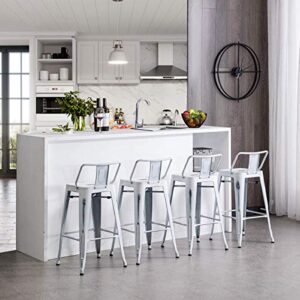 Andeworld Distressed Bar Stools Set of 4 Industrial Counter Stools Metal Barstools for Indoor-Outdoor (24 inch, White)