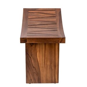 The Teaky Hut Teak Wood Waterproof Shower Bench - with Shelf, Curved, 18 Inch, Wooden Seat Stool for Bathroom, Spa, Garden, Fully Assembled