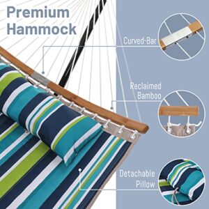 SUPERJARE Hammock with Stand, 2 Person Heavy Duty Hammock Frame, Detachable Pillow & Strong Curved-Bar & Portable Carrying Bag, Perfect for Outdoor & Indoor - Dark Cyan