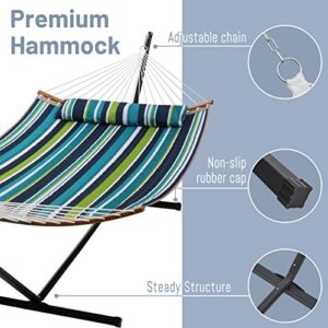 SUPERJARE Hammock with Stand, 2 Person Heavy Duty Hammock Frame, Detachable Pillow & Strong Curved-Bar & Portable Carrying Bag, Perfect for Outdoor & Indoor - Dark Cyan