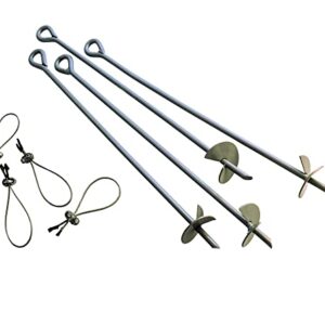 ShelterLogic ShelterAuger 4-Piece 30-Inch Reusable Heavy Duty Steel Earth Auger Anchor Kit with 4 Clamp-on Wire Tie-Downs for Anchoring Shelters, Canopies, and Instant Garages, Silver