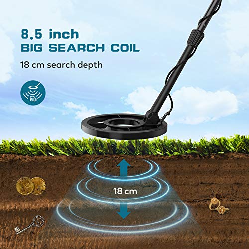 Metal Detector Tilswall Professional for Kids, High Accuracy Adjustable, 8.5 Inch Search Coil Waterproof with LCD Display, All Metal & Disc Mode Easy to Use