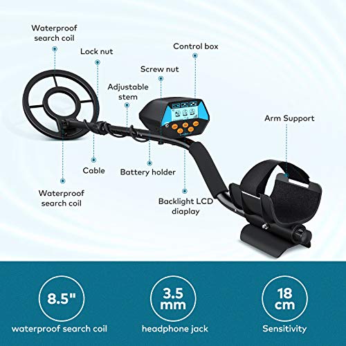 Metal Detector Tilswall Professional for Kids, High Accuracy Adjustable, 8.5 Inch Search Coil Waterproof with LCD Display, All Metal & Disc Mode Easy to Use