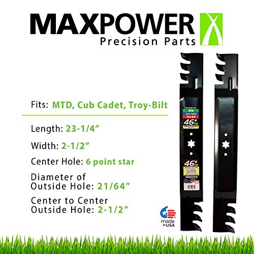 MaxPower 561544XB Commercial Mulching 2 Blade Set for 46” Cut MTD, Cub Cadet, Troy-Bilt, 742-04290-X, 942-04290-X, 942-04361, Black