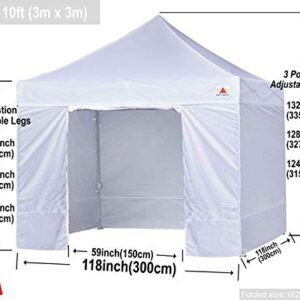 ABCCANOPY Ez Pop Up Canopy Tent with Sidewalls 10x10 Commercial -Series, White