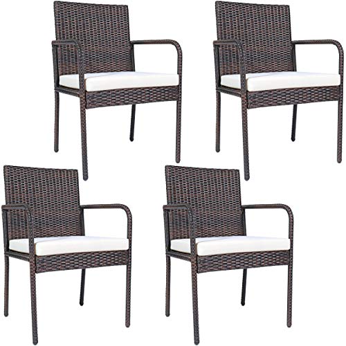 PATIOJOY Outdoor Patio Wicker Chairs Set of 4, with Heavy Duty Steel Frame and Soft Cushions, All Weather Resistant Outdoor Dining Set, Suitable for Poolside, Garden, Balcony and Lawn (Brown)