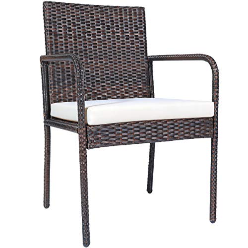 PATIOJOY Outdoor Patio Wicker Chairs Set of 4, with Heavy Duty Steel Frame and Soft Cushions, All Weather Resistant Outdoor Dining Set, Suitable for Poolside, Garden, Balcony and Lawn (Brown)