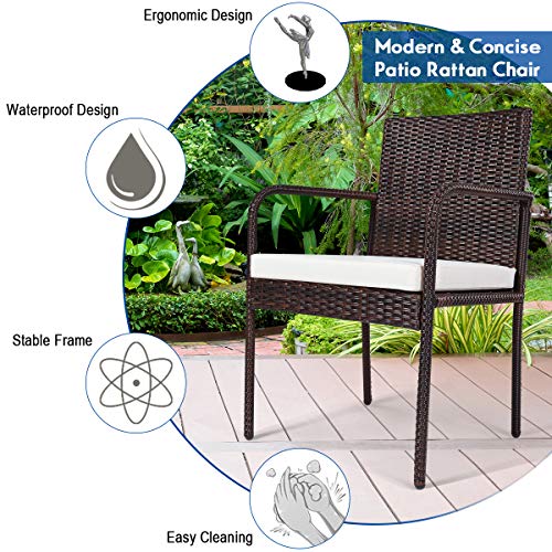 PATIOJOY Outdoor Patio Wicker Chairs Set of 4, with Heavy Duty Steel Frame and Soft Cushions, All Weather Resistant Outdoor Dining Set, Suitable for Poolside, Garden, Balcony and Lawn (Brown)