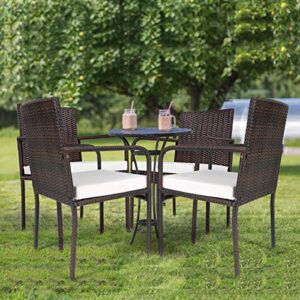 PATIOJOY Outdoor Patio Wicker Chairs Set of 4, with Heavy Duty Steel Frame and Soft Cushions, All Weather Resistant Outdoor Dining Set, Suitable for Poolside, Garden, Balcony and Lawn (Brown)