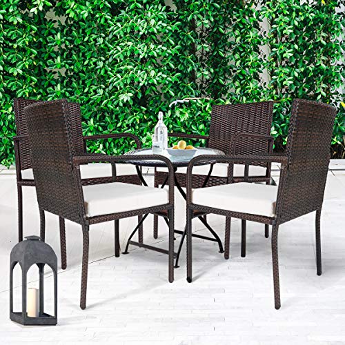 PATIOJOY Outdoor Patio Wicker Chairs Set of 4, with Heavy Duty Steel Frame and Soft Cushions, All Weather Resistant Outdoor Dining Set, Suitable for Poolside, Garden, Balcony and Lawn (Brown)