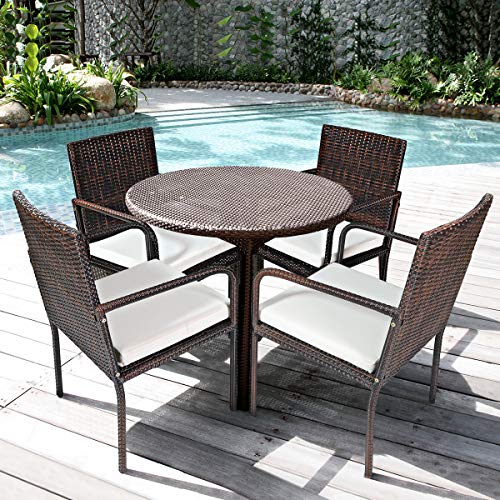 PATIOJOY Outdoor Patio Wicker Chairs Set of 4, with Heavy Duty Steel Frame and Soft Cushions, All Weather Resistant Outdoor Dining Set, Suitable for Poolside, Garden, Balcony and Lawn (Brown)