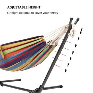 ONCLOUD Double Hammock with Stand 9 FT Space Saving, Hammock Stands Heavy Duty Includes Portable Carrying Case Two Pillows for Outdoor or Indoor (Rainbow)