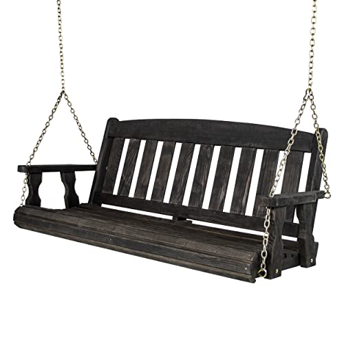 Amish Casual Heavy Duty 800 Lb Mission Treated Porch Swing with Hanging Chains (5 Foot, Semi-Solid Black Stain)