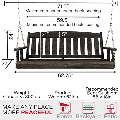 Amish Casual Heavy Duty 800 Lb Mission Treated Porch Swing with Hanging Chains (5 Foot, Semi-Solid Black Stain)