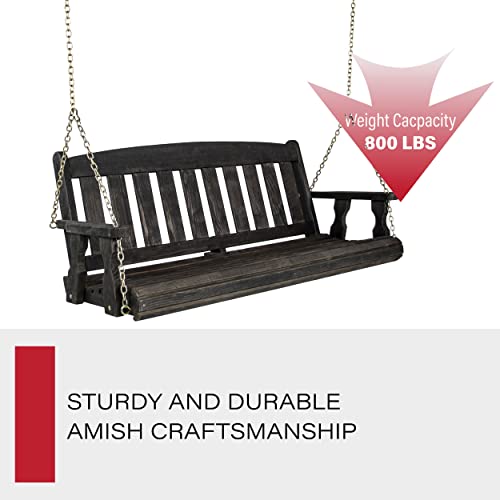 Amish Casual Heavy Duty 800 Lb Mission Treated Porch Swing with Hanging Chains (5 Foot, Semi-Solid Black Stain)