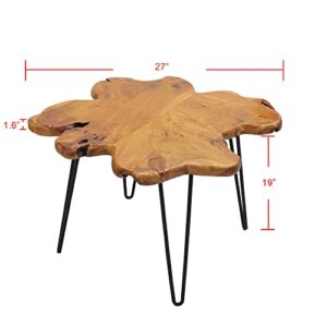 Warmaxx Natural Shape Cedar Wood Live Edge Coffee Table, 27" x 27" x 21" H Accent Vintage 4 Leaf Clover Wooden Side Table Solid Rustic Plant Stand Outdoor End Table Living Room Bedroom Sitting Area