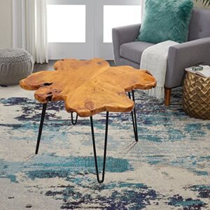 Warmaxx Natural Shape Cedar Wood Live Edge Coffee Table, 27" x 27" x 21" H Accent Vintage 4 Leaf Clover Wooden Side Table Solid Rustic Plant Stand Outdoor End Table Living Room Bedroom Sitting Area