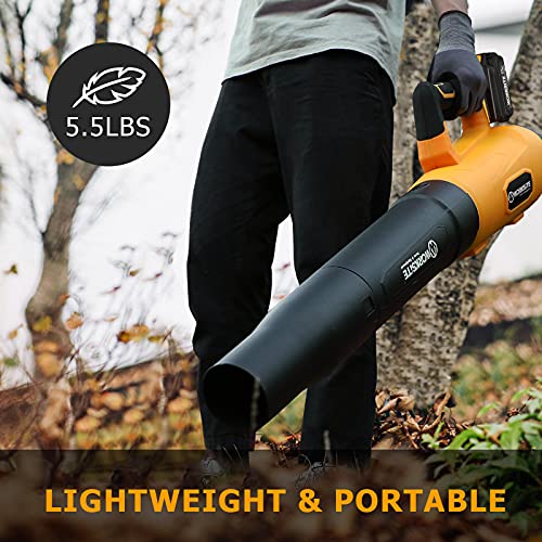 WORKSITE Leaf Blower, 20V Cordless Electric Handheld Lightweight Blower Battery Powered, 330 CFM with Variable Speed, 4.0A Battery & Charger Included, WORKSITE