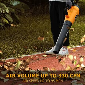 WORKSITE Leaf Blower, 20V Cordless Electric Handheld Lightweight Blower Battery Powered, 330 CFM with Variable Speed, 4.0A Battery & Charger Included, WORKSITE