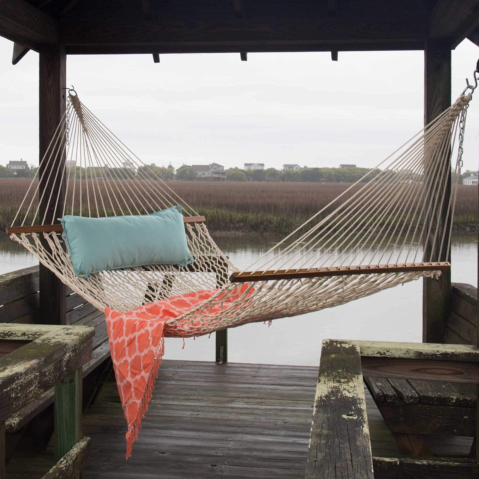 Original Pawleys Island 13DCOT Large Oatmeal DURACORD Rope Hammock with Free Extension Chains & Tree Hooks, Handcrafted in The USA, Accommodates 2 People, 450 LB Weight Capacity, 13 ft. x 55 in.