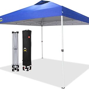 CROWN SHADES 10x10 Pop Up Canopy, Patented One Push Tent Canopy, Newly Designed Storage Bag, 8 Stakes, 4 Ropes, Blue