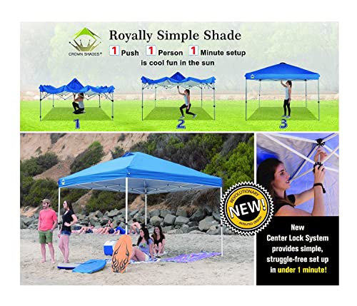 CROWN SHADES 10x10 Pop Up Canopy, Patented One Push Tent Canopy, Newly Designed Storage Bag, 8 Stakes, 4 Ropes, Blue