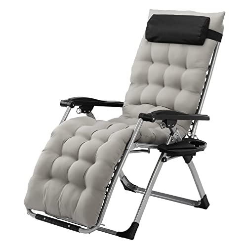 VINGLI Comfortable Zero Gravity Chair, Outdoor Lounge Chair with Removable Cushion & Tray Patio Recliner Folding Reclining Chair