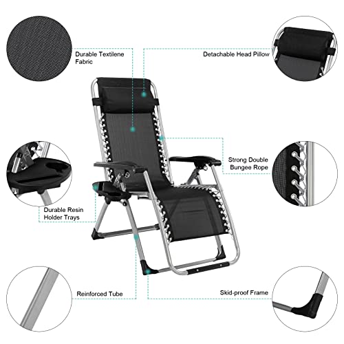 VINGLI Comfortable Zero Gravity Chair, Outdoor Lounge Chair with Removable Cushion & Tray Patio Recliner Folding Reclining Chair