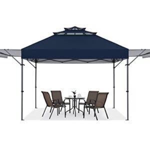 COOSHADE 10x17 Instant Canopy Tent 3-Tier Pop Up Canopy with Ventilation and Adjustable Dual Half Awnings(Navy Blue)