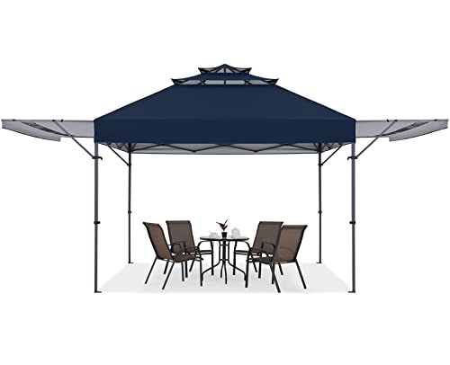 COOSHADE 10x17 Instant Canopy Tent 3-Tier Pop Up Canopy with Ventilation and Adjustable Dual Half Awnings(Navy Blue)