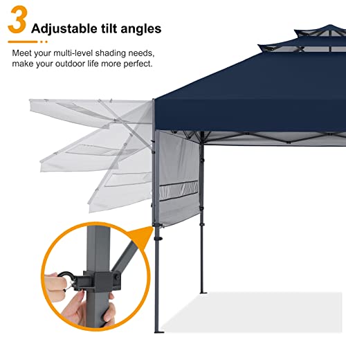 COOSHADE 10x17 Instant Canopy Tent 3-Tier Pop Up Canopy with Ventilation and Adjustable Dual Half Awnings(Navy Blue)