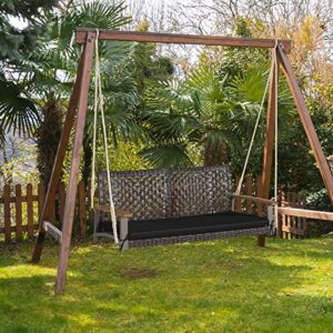 Tangkula 2 Person PE Wicker Porch Swing Bench, Outdoor Hanging Swing with Soft Seat Cushion and Hanging Ropes(Length of 118" for Each Chain), 800 LBS Weight Capacity (Black)