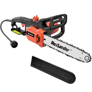 maxlander electric chain saw, 9 amp corded chainsaw, 15m/s with 14 inch chain and bar, light weight multi angle fast cut powerful high efficiency