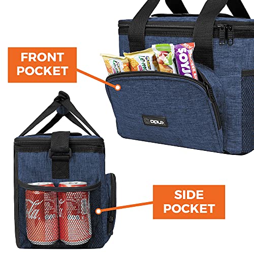 OPUX Insulated Small Cooler Bag for Travel | Soft Collapsible Cooler Bag for Family Camping, Beach | Large Leakproof Lunch Bag Box for Work, Construction Lunch Pail | Fits 16 Cans (Heather Navy)