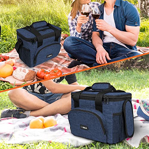 OPUX Insulated Small Cooler Bag for Travel | Soft Collapsible Cooler Bag for Family Camping, Beach | Large Leakproof Lunch Bag Box for Work, Construction Lunch Pail | Fits 16 Cans (Heather Navy)