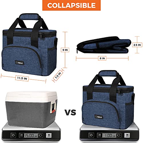 OPUX Insulated Small Cooler Bag for Travel | Soft Collapsible Cooler Bag for Family Camping, Beach | Large Leakproof Lunch Bag Box for Work, Construction Lunch Pail | Fits 16 Cans (Heather Navy)