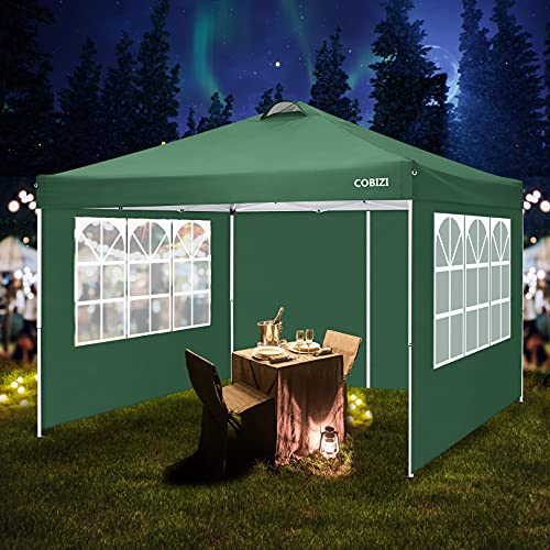 Canopy 10x10 Waterproof Pop up Canopy Tent with 4 Sidewalls Outdoor Event Shelter Tent for Parties Sun Shade Party Commercial Canopy with Air Vent Carry Bag(10x10 with 4 Sides & 4 Sandbags, Green)