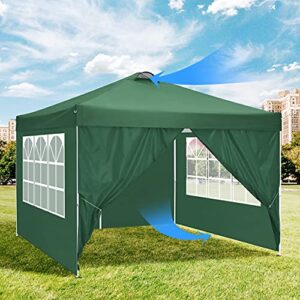 Canopy 10x10 Waterproof Pop up Canopy Tent with 4 Sidewalls Outdoor Event Shelter Tent for Parties Sun Shade Party Commercial Canopy with Air Vent Carry Bag(10x10 with 4 Sides & 4 Sandbags, Green)