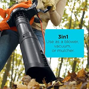 BLACK+DECKER 3-in-1 Electric Leaf Blower, Leaf Vacuum/Mulcher, Corded, 12-Amp (BV6600)