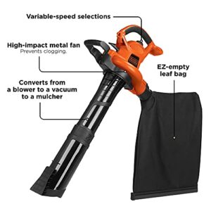 BLACK+DECKER 3-in-1 Electric Leaf Blower, Leaf Vacuum/Mulcher, Corded, 12-Amp (BV6600)