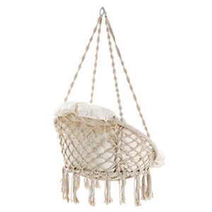 SONGMICS Hanging Chair, Hammock Chair with Large, Thick Cushion, Swing Chair, Holds up to 264 lb, for Terrace, Balcony, Garden, Living Room, Scandinavian, Shabby Chic, Cloud White UGDC042M01