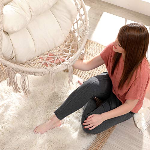 SONGMICS Hanging Chair, Hammock Chair with Large, Thick Cushion, Swing Chair, Holds up to 264 lb, for Terrace, Balcony, Garden, Living Room, Scandinavian, Shabby Chic, Cloud White UGDC042M01