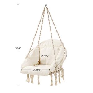 SONGMICS Hanging Chair, Hammock Chair with Large, Thick Cushion, Swing Chair, Holds up to 264 lb, for Terrace, Balcony, Garden, Living Room, Scandinavian, Shabby Chic, Cloud White UGDC042M01