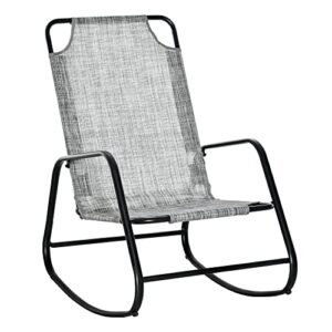 outsunny garden rocking chair, outdoor indoor sling fabric rocker for patio, balcony, porch, grey